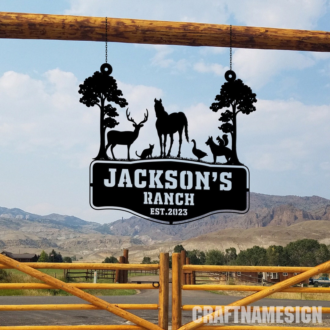 Custom Farmhouse Hanging Outdoor, Metal Name Sign Outdoor, Metal Farm ...