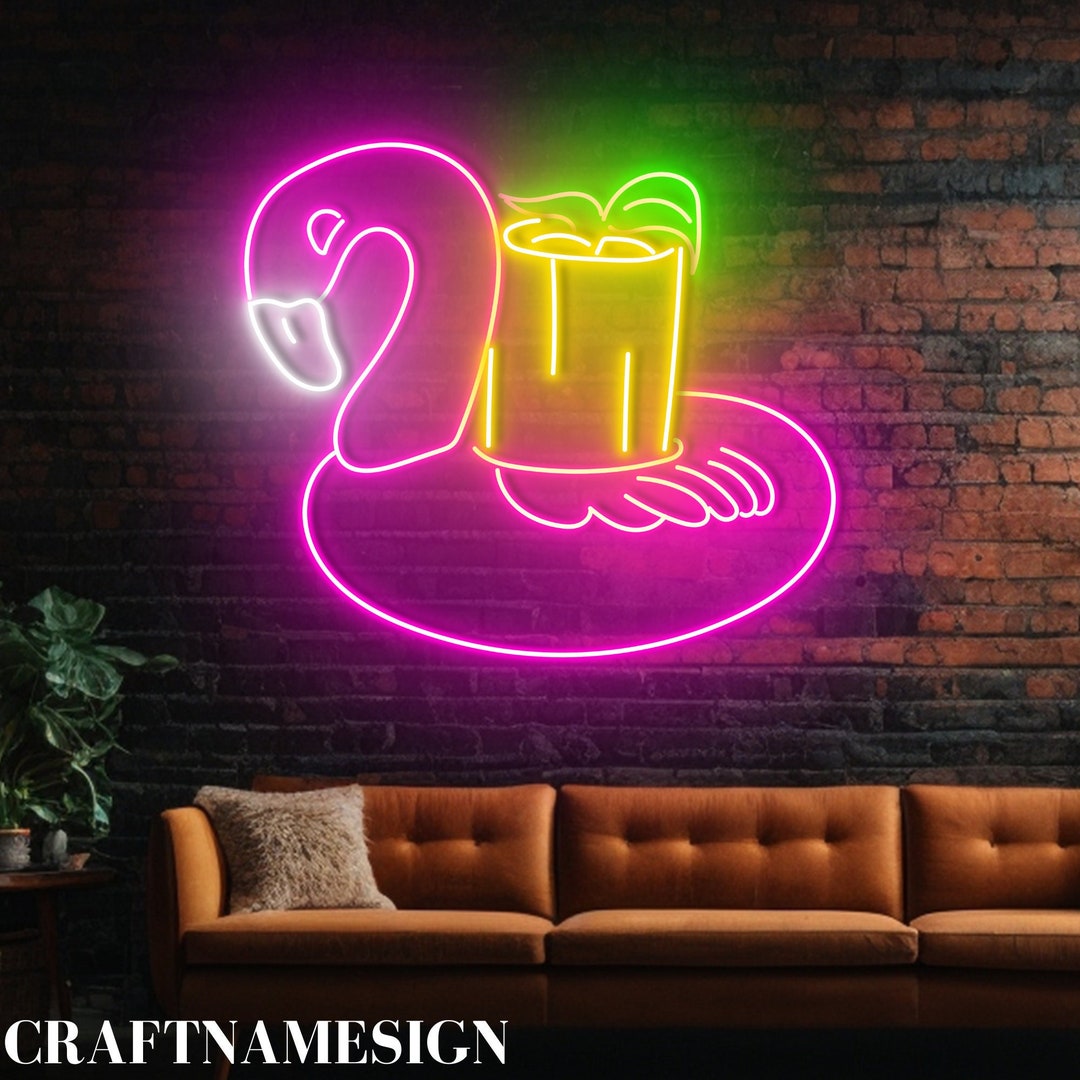 Mai Tai Cocktail Neon Sign, Summer Mai Tai on Flamingo Float Led Sign ...