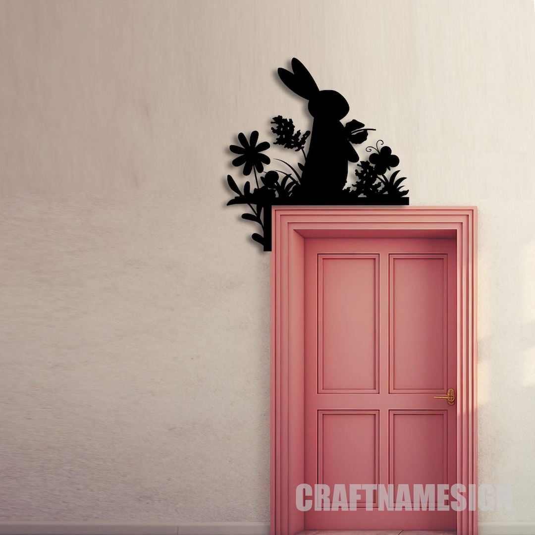 Easter Bunny Door Corner Metal Wall Art, Easter Rabbit Door Topper ...