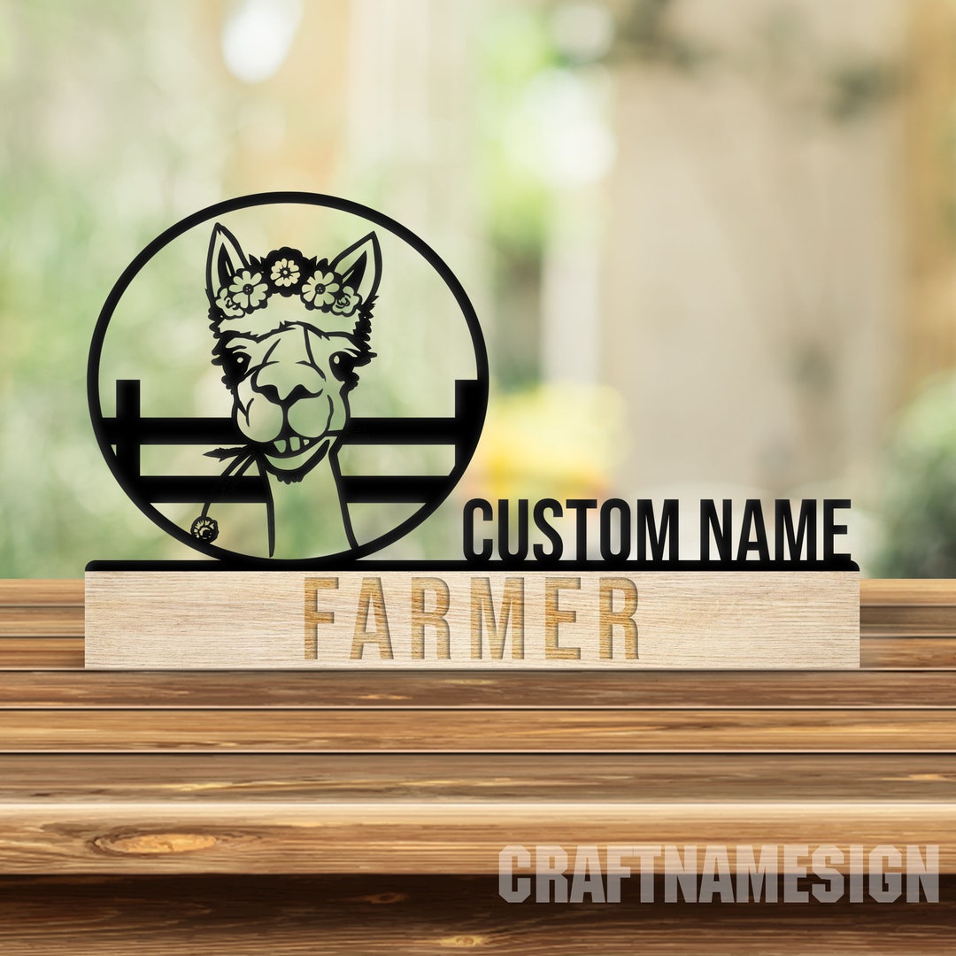 Custom Wooden Llama Farm Desk Name Plate, Llama Herdsman Metal ...