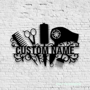 Custom Hair Salon Metal Wall Art LED Light - Personalized Hair Stylist ...