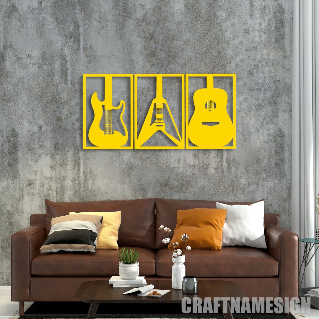 Guitar Metal Wall Art, Guitar Bass Wall Art, 3 Panel Wall Art, Electric ...
