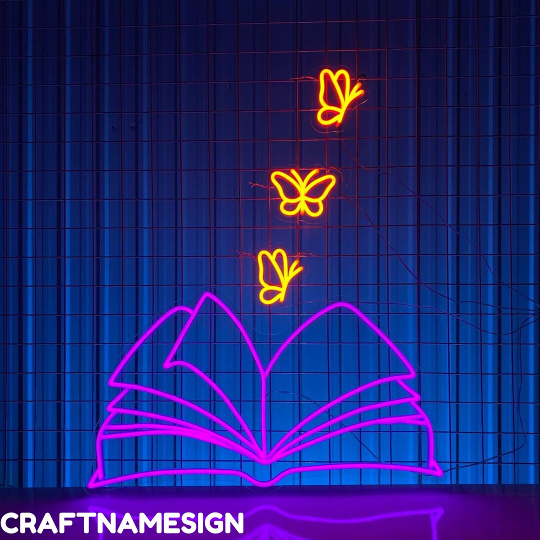 Magic Book Butterflies Neon Sign, Books Led Sign, Custom Neon Sign ...