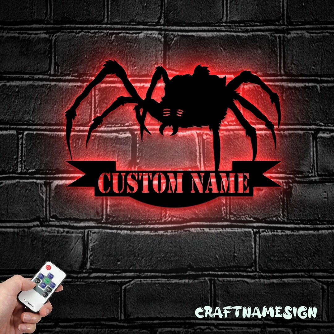 Custom Spider Metal Wall Art LED Light - Personalized Creepy Spider Web ...