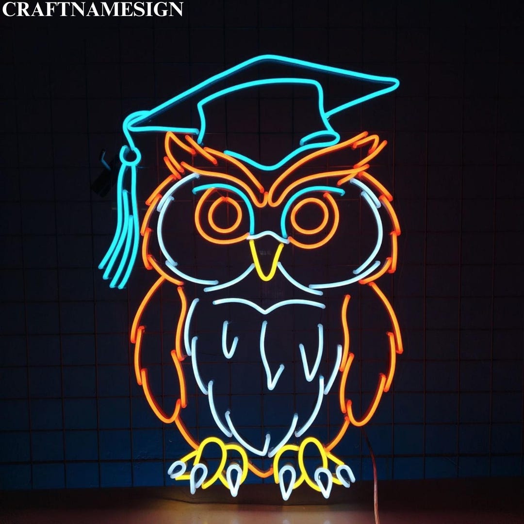 Owl Wear Graduation Cap Neon Sign, Owl Graduation Led Sign, Custom Neon ...