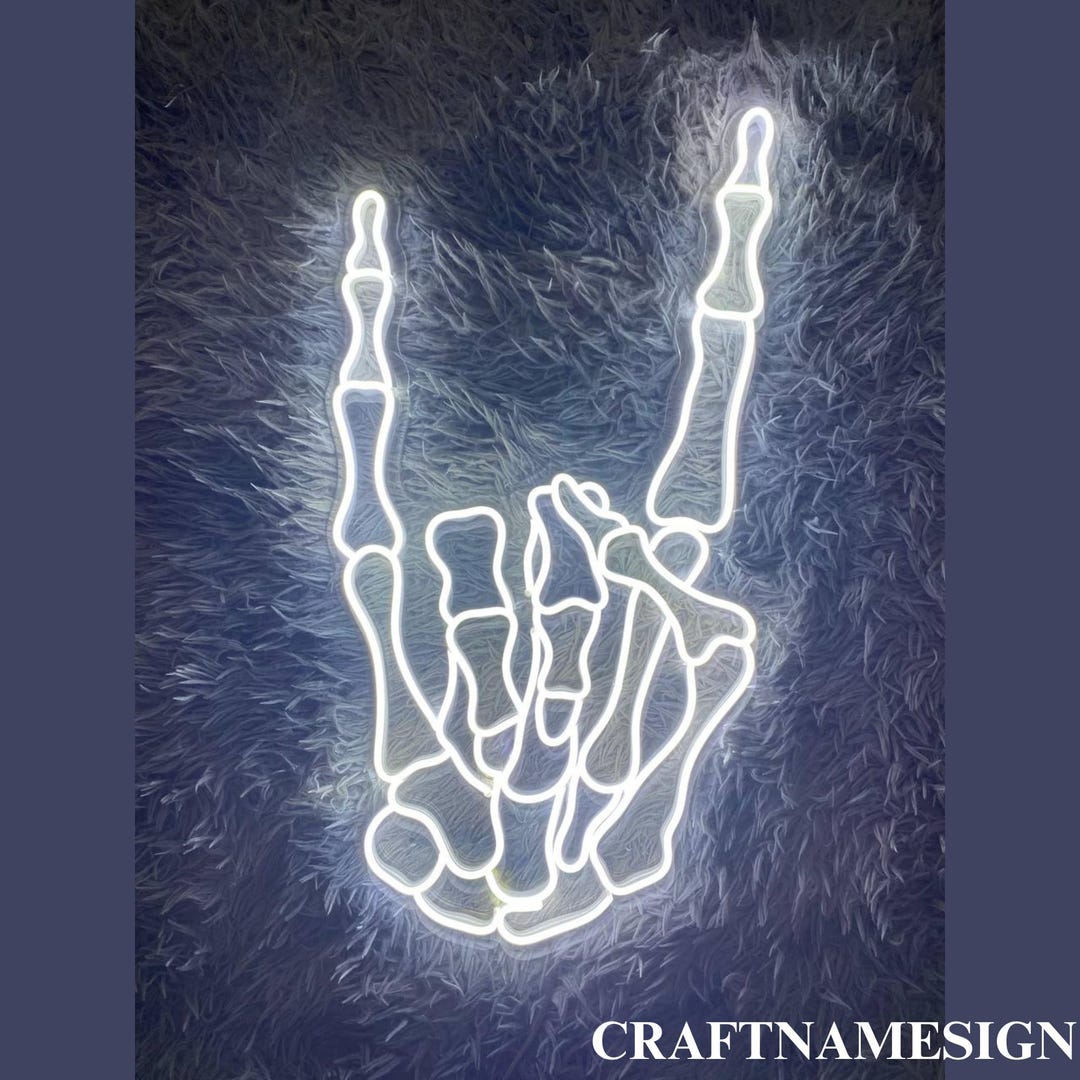 Skeleton Rock Hand Neon Sign, Skeleton Halloween Led Sign, Custom Neon ...