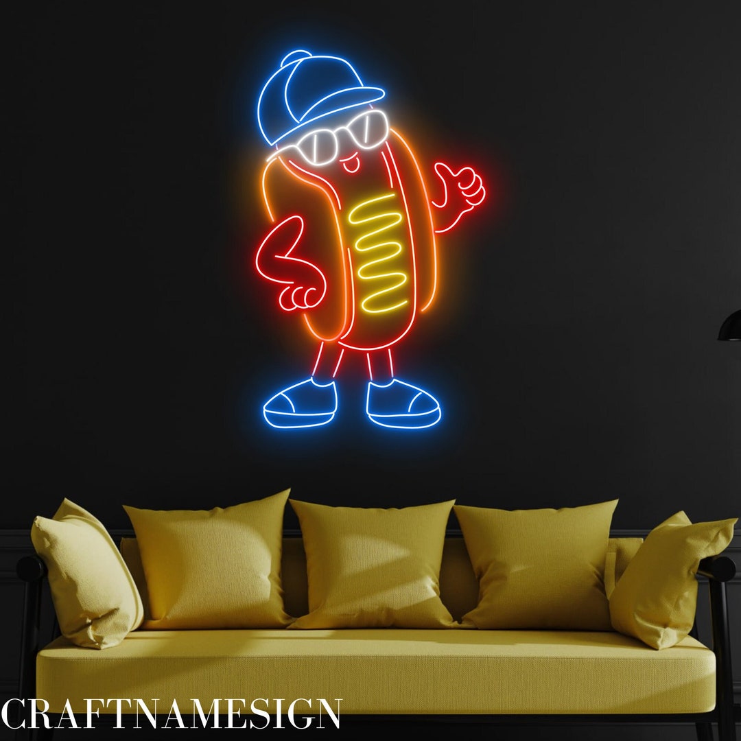 Hot Dog Man Neon Sign, Hot Dog Led Sign, Custom Neon Sign, Fast Food ...