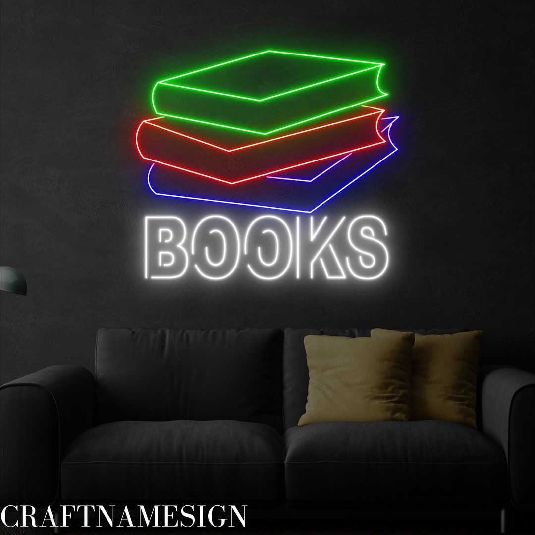 Books Neon Sign, Books Led Sign, Custom Neon Sign, Book Store Wall ...
