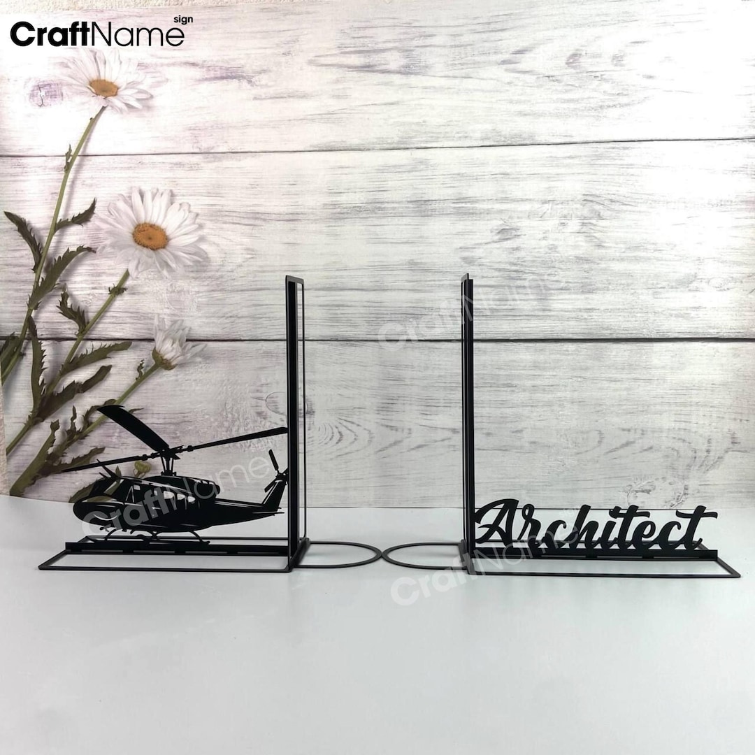 Custom Helicopter Metal Bookend for Men's Office Decor, Helicopter ...