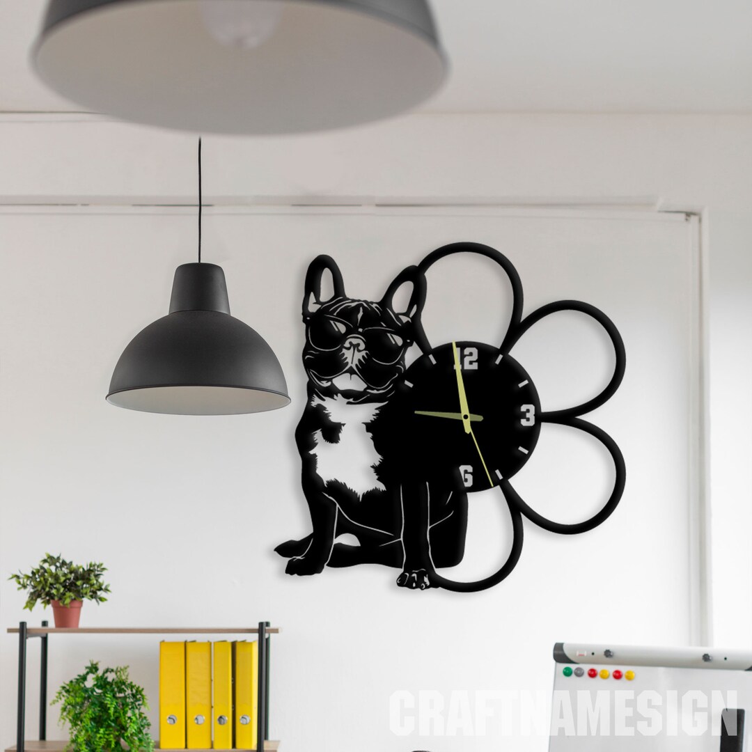 Design Metal French Bulldog Wall Clock, Wall Clock Unique for Home ...