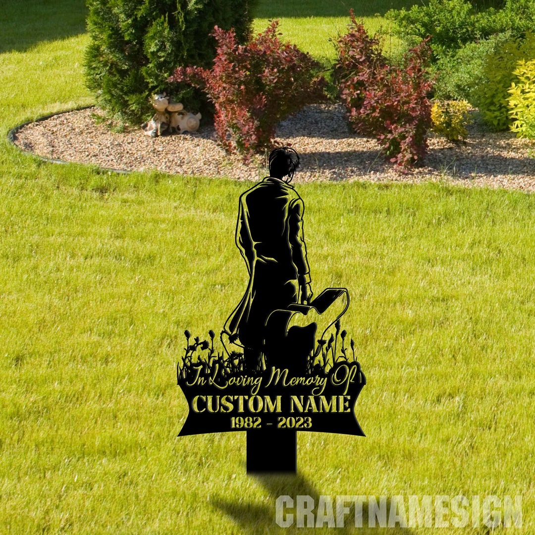 Custom Man Playing Guitar Guitarist Musician Memorial Stake, Memorial ...