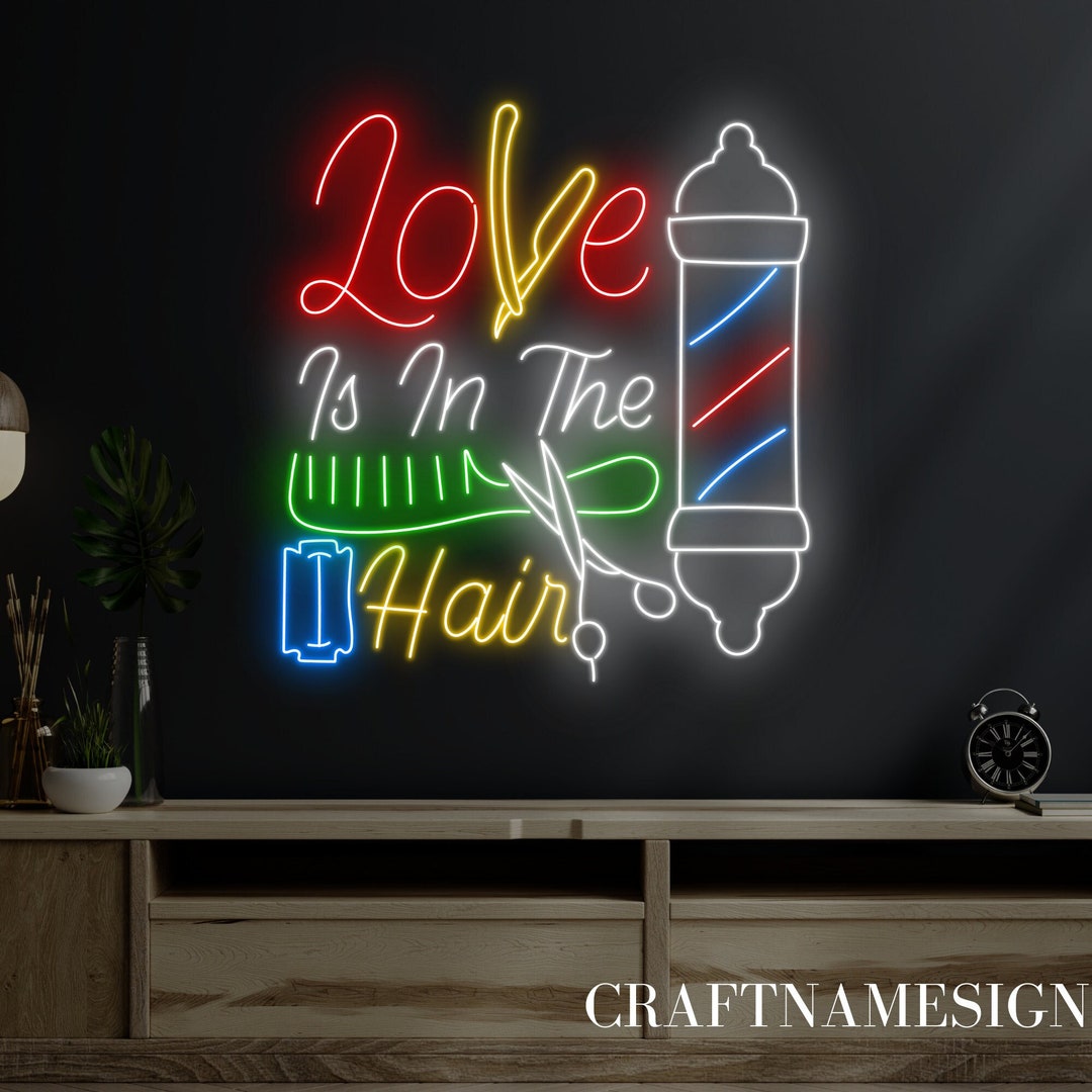 Love is in the Hair Neon Sign, Hair Salon Led Sign Wall Decor, Barber ...
