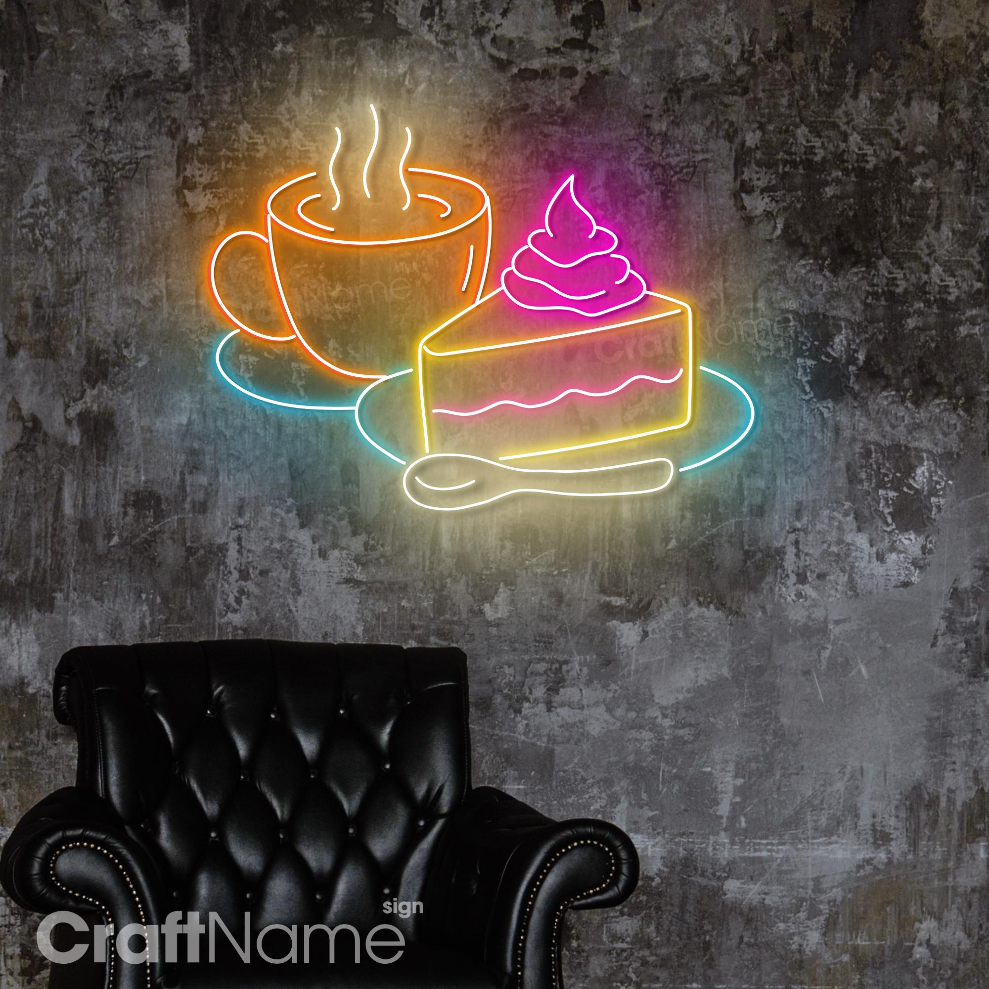Cake and Coffee Led Sign, Neon Light up Cafe Wall Decor, Bakery Kitchen ...