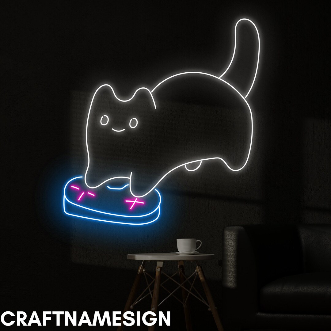 Cat Plays Game Controller Neon Sign, Game Controller Led Sign, Custom ...