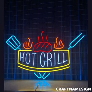 Hot Grill Neon Sign, Hot Grill Steak House Grill Bar Led Sign, Custom ...