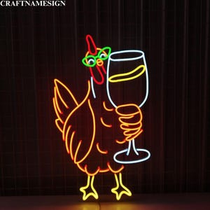 Chicken Drink Wine Neon Sign, Chicken Wine Home Bar Led Sign, Custom ...