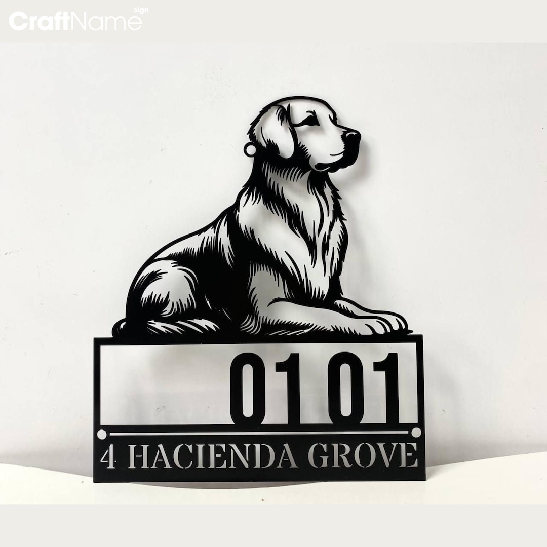 Personalized Golden Dog House Number Address Metal Sign, Golden ...