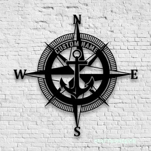 Personalized GPS Anchor Compass Metal Wall Art LED Light, Custom ...