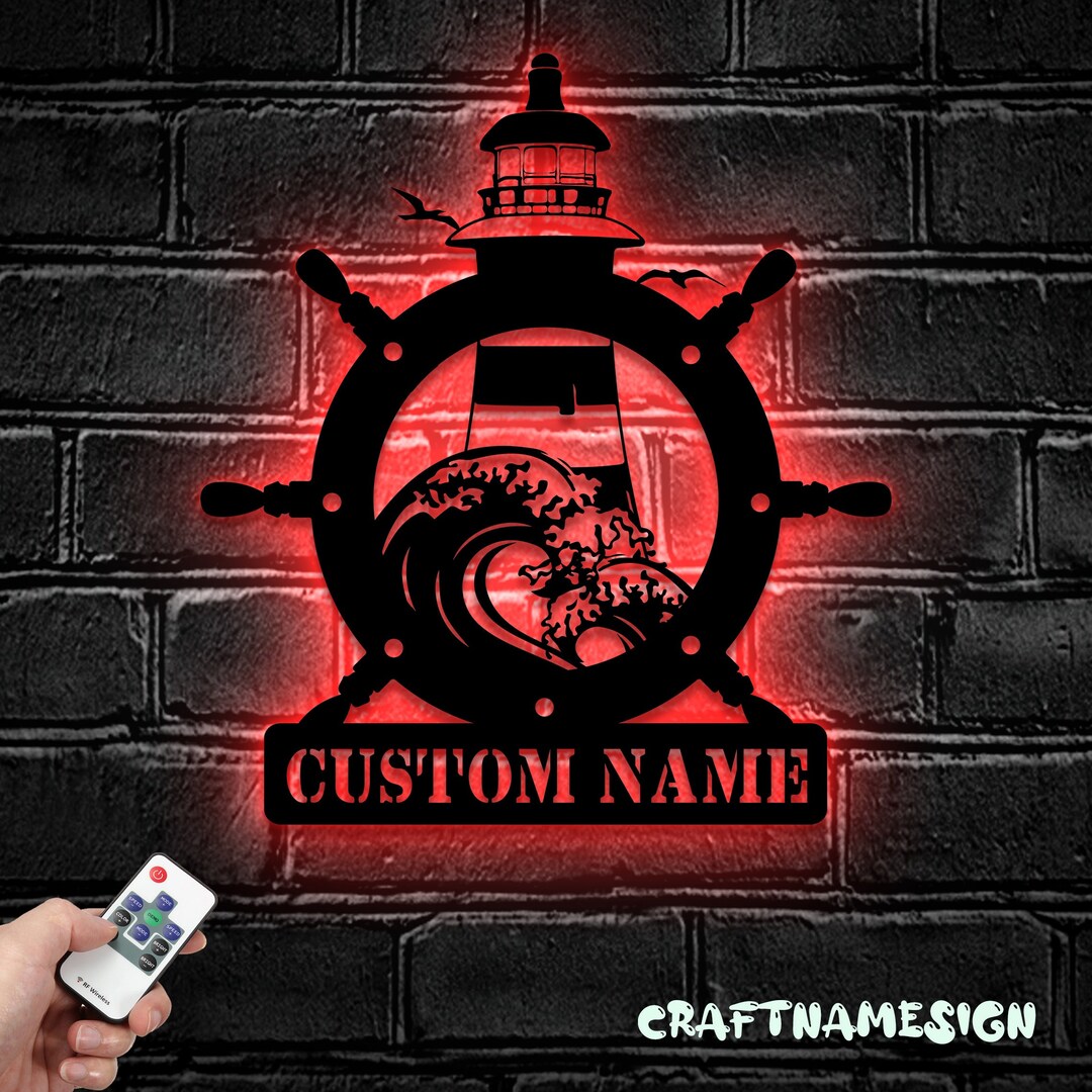 Custom Lighthouse Metal Wall Art LED Light Personalized Light House ...