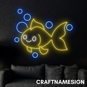 Gold Fish Neon Sign, Gold Fish Led Sign, Custom Neon Sign, Seafood ...