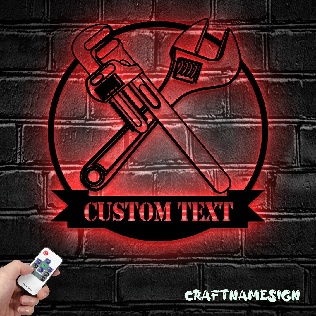 Custom Plumbing Metal Wall Art LED Light - Personalized Plumber Name ...