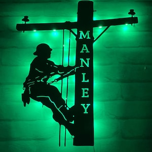 Personalized US Lineman Metal Wall Art With LED Light, Custom Lineman ...
