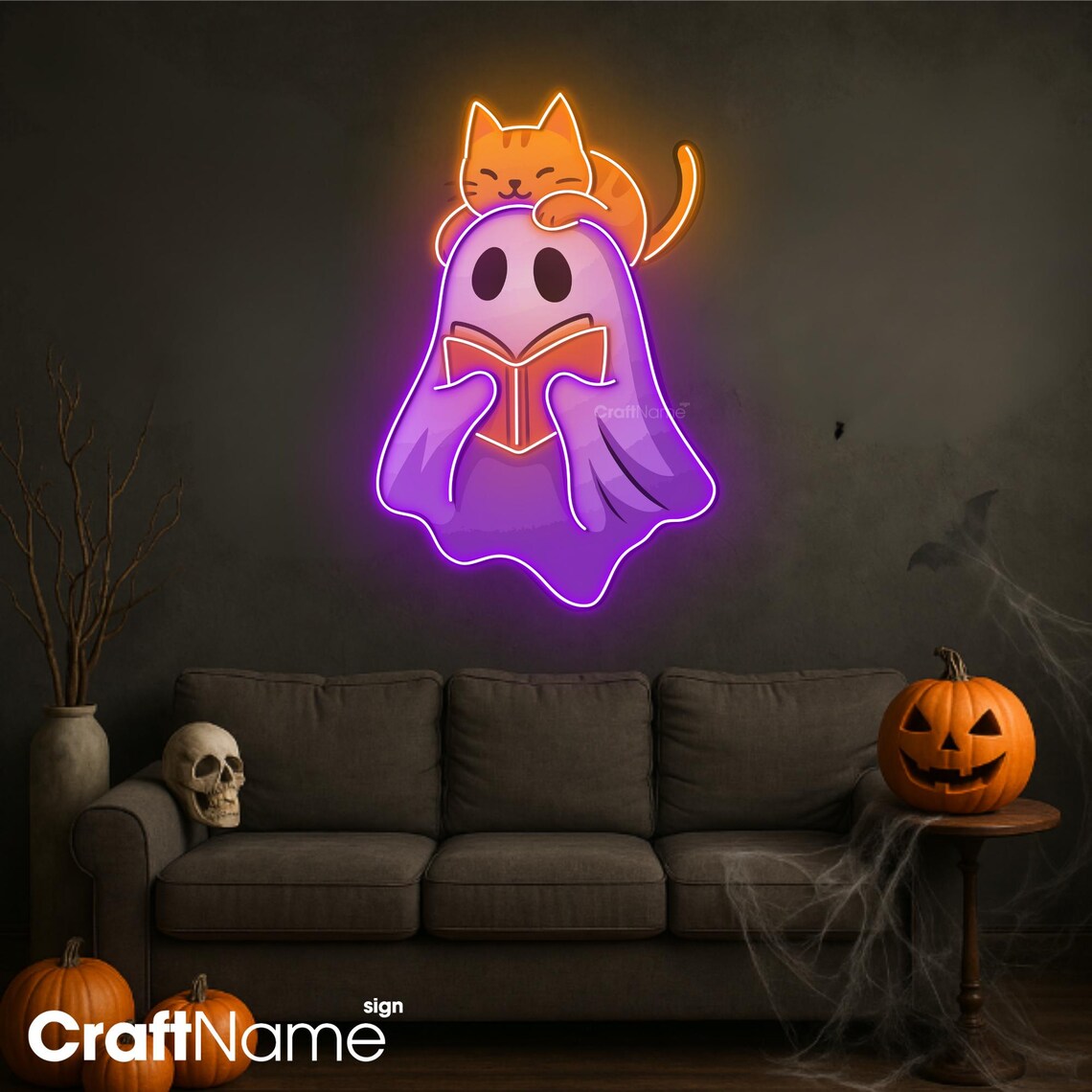 Ghost Cat Neon Acrylic Sign, Cute Halloween LED Wall Light for Haunted ...