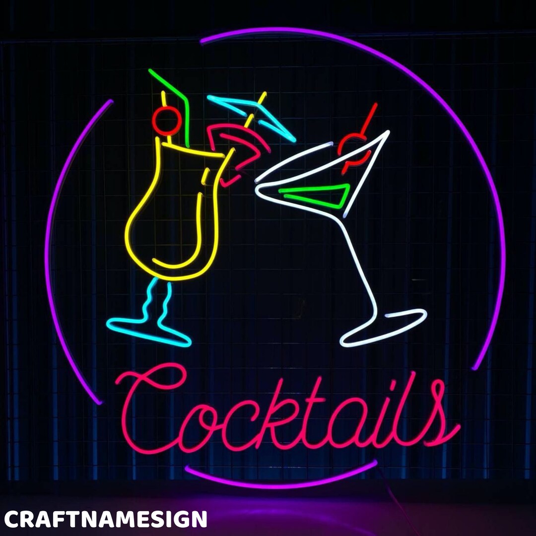 Open Cocktails Shop Neon Sign, Cocktails Bar Led Sign, Custom Neon Sign ...