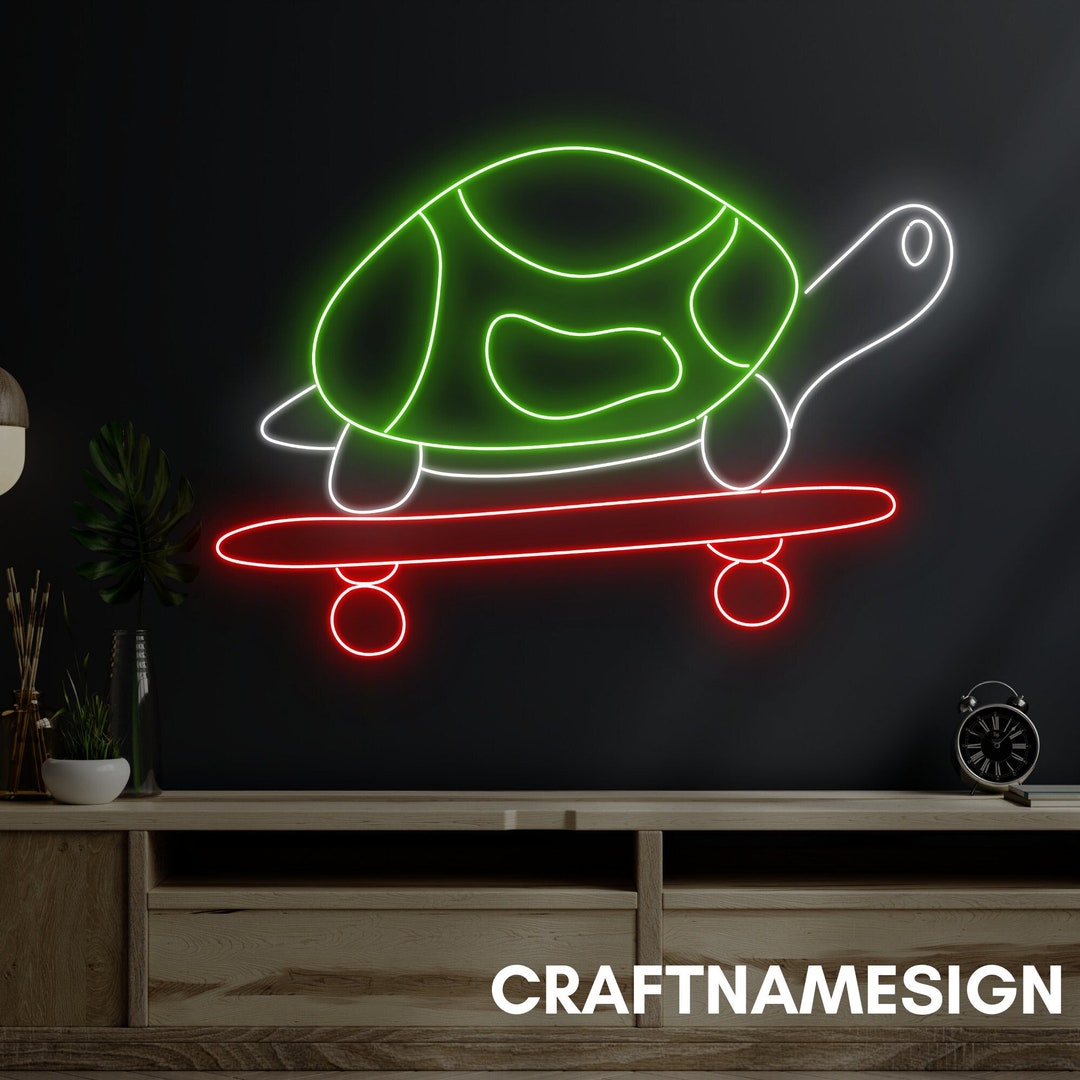 Turtle Skateboarding Neon Sign, Turtle Skateboarding Led Sign, Custom ...
