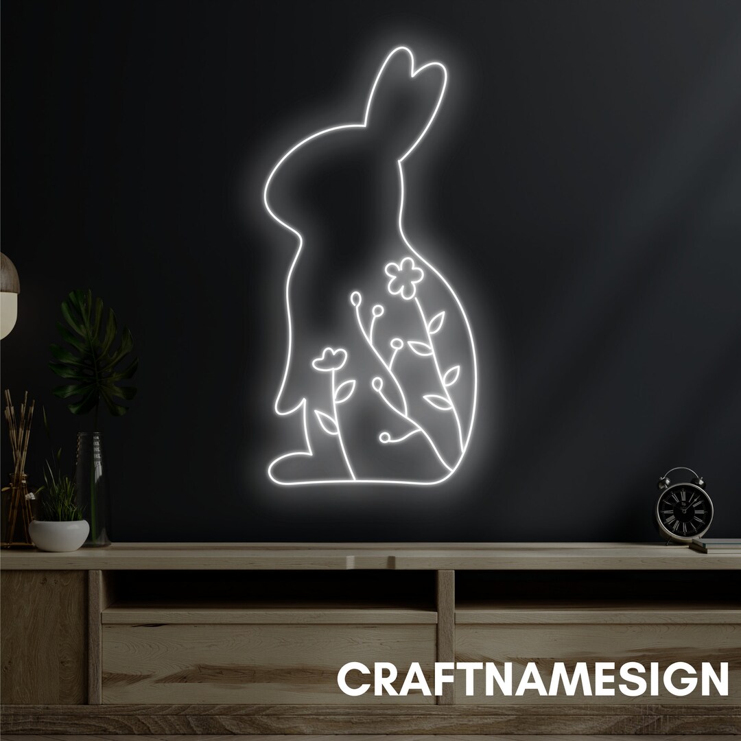 Floral Rabbit Bunny Neon Sign, Floral Rabbit Bunny Led Sign, Custom ...