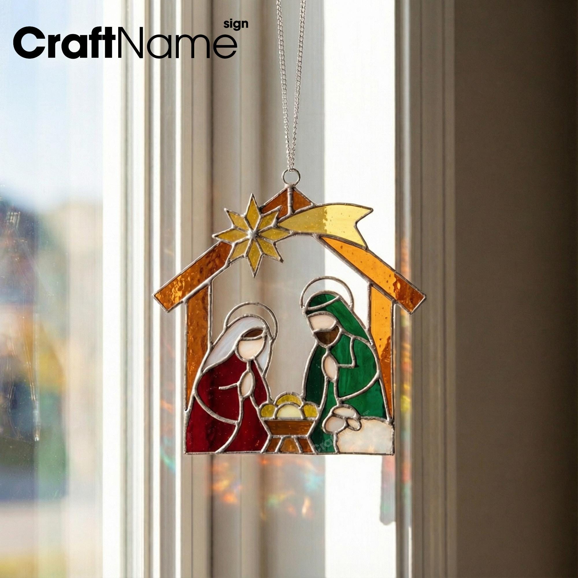 Christmas Nativity Stained Glass Suncatcher, Handmade Holy Family ...