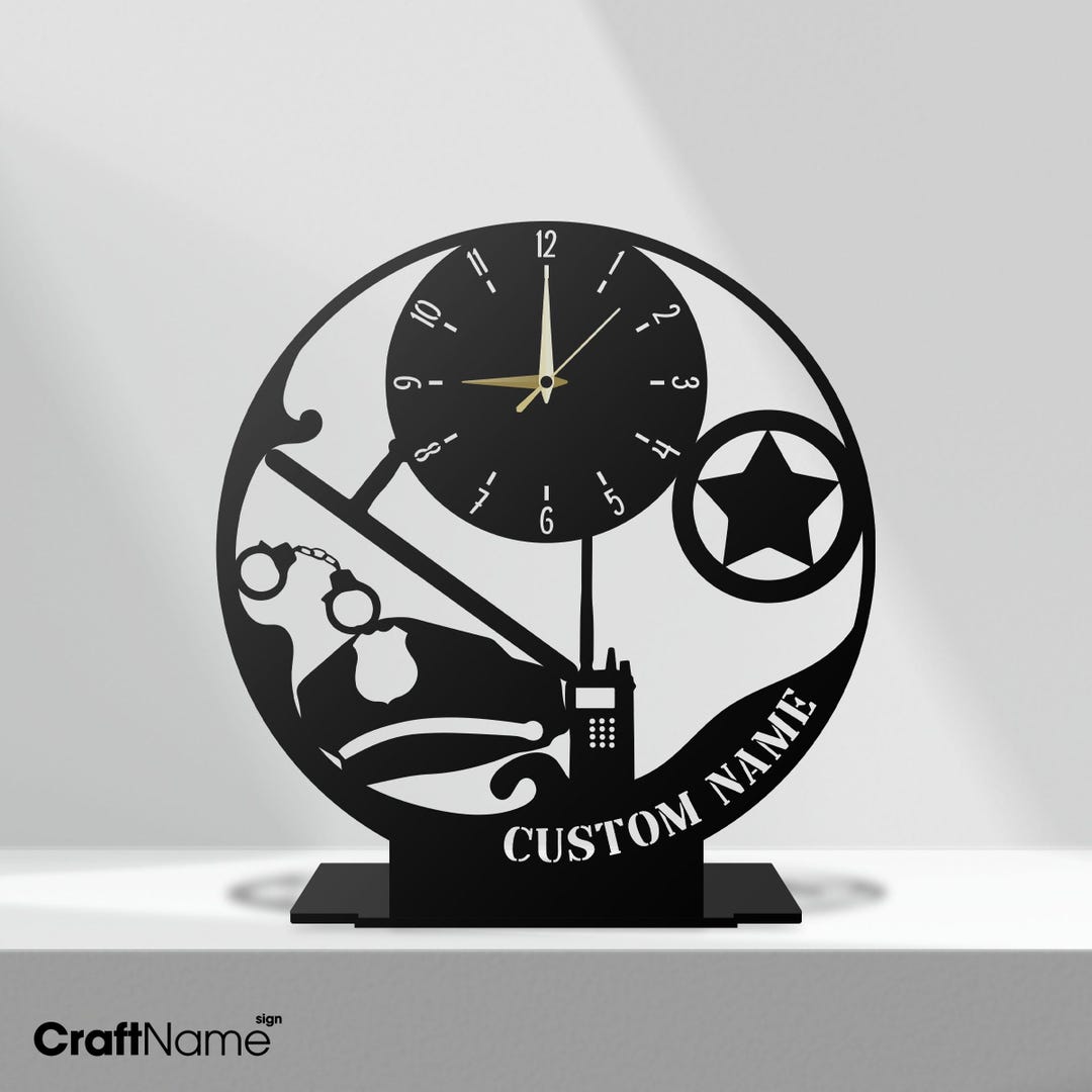 Custom Police Tabletop Clock Metal Sign, Personalized Policeman Metal ...