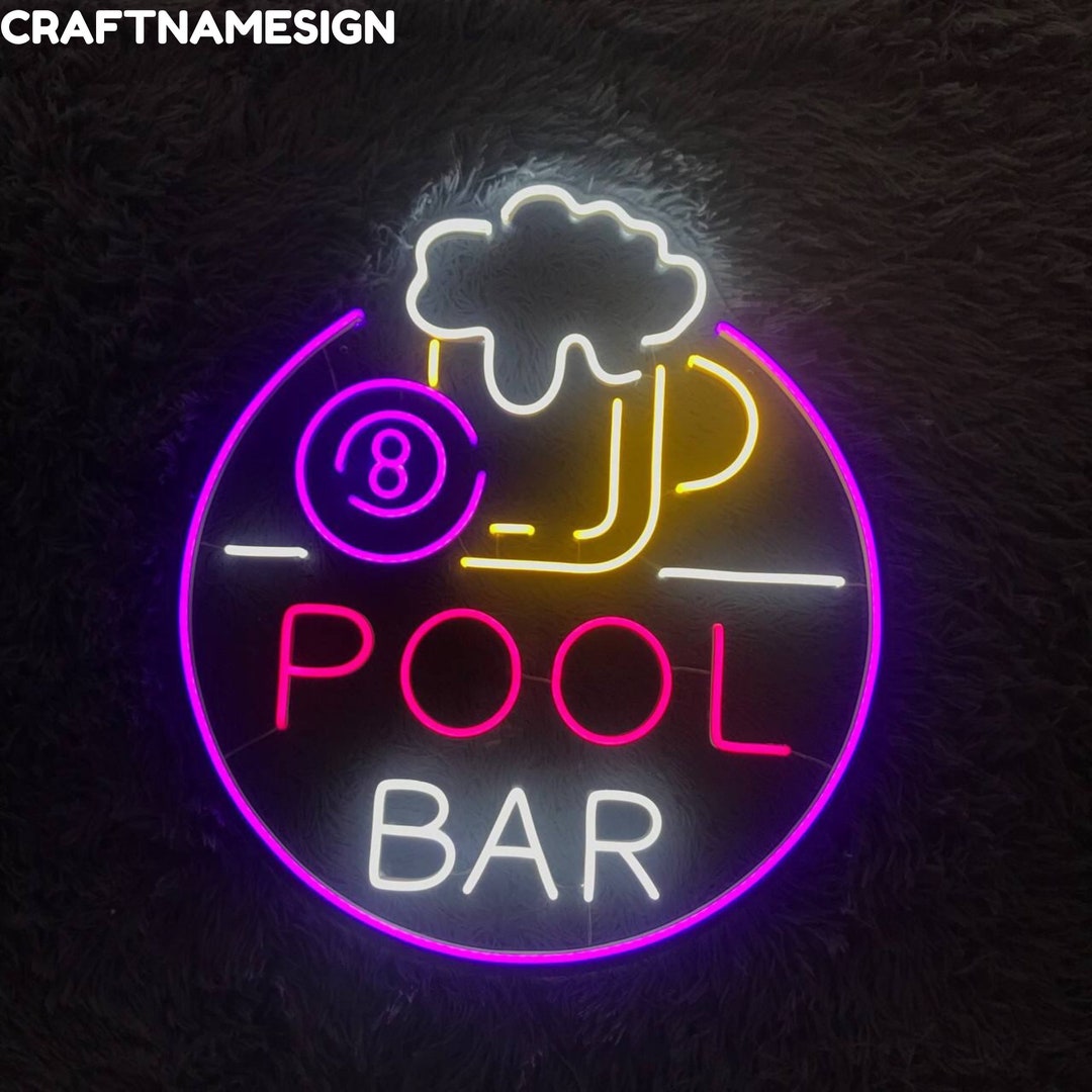 Pool Bar Neon Sign, Billiards Pool & Bee Club Led Sign, Bar Pub ...