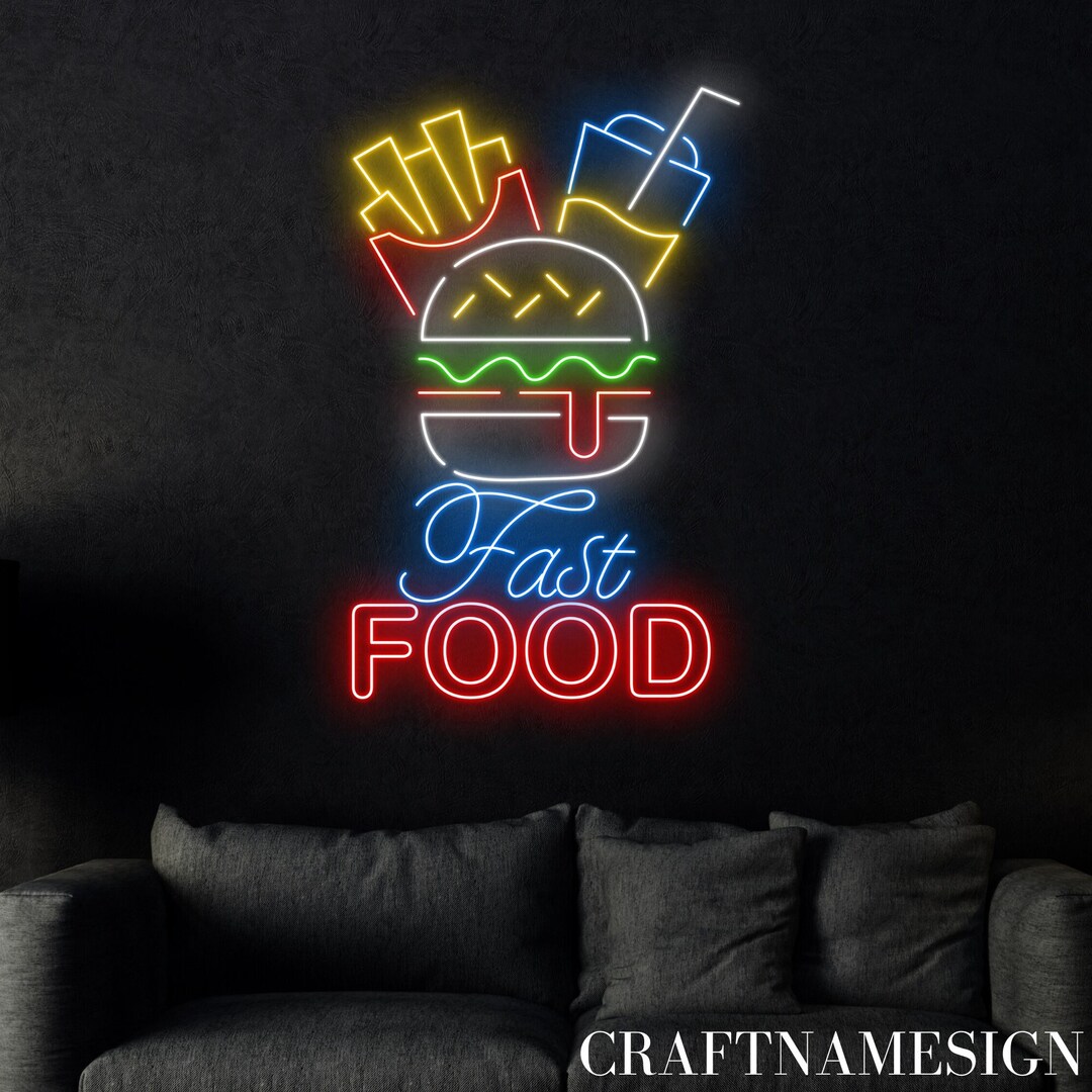 Fast Food Neon Sign, Burger French Fries Led Sign, Custom Neon Sign ...