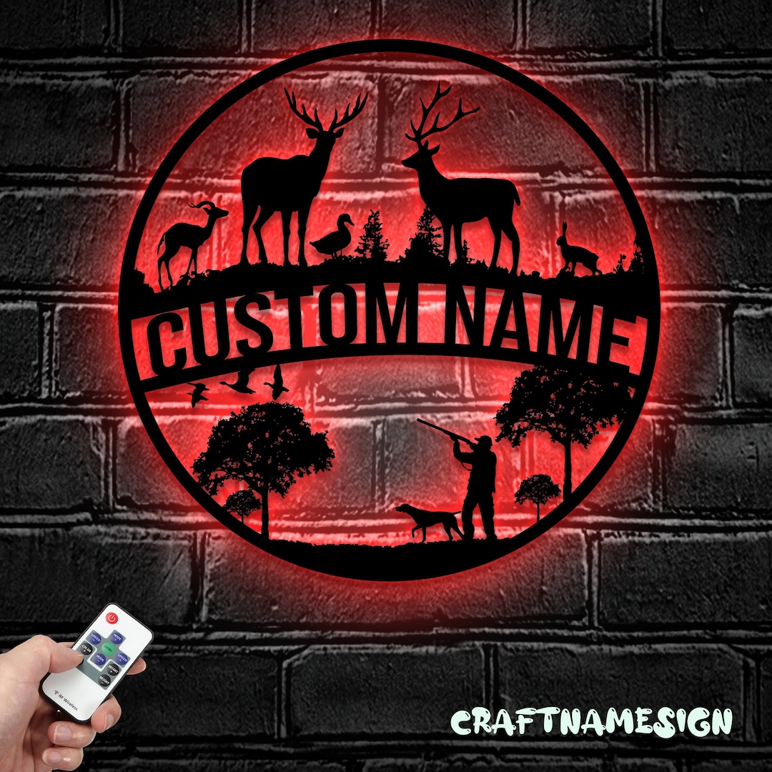 Custom Deer Duck Hunting Metal Wall Art LED Light Personalized Hunter ...