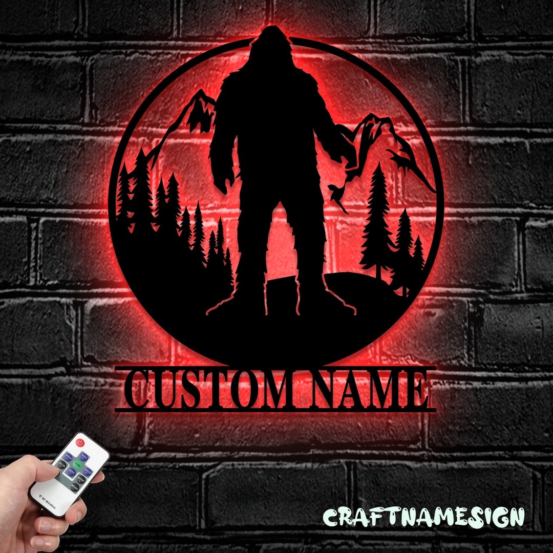Custom Bigfoot Metal Wall Art LED Light - Personalized Sasquatch Name ...