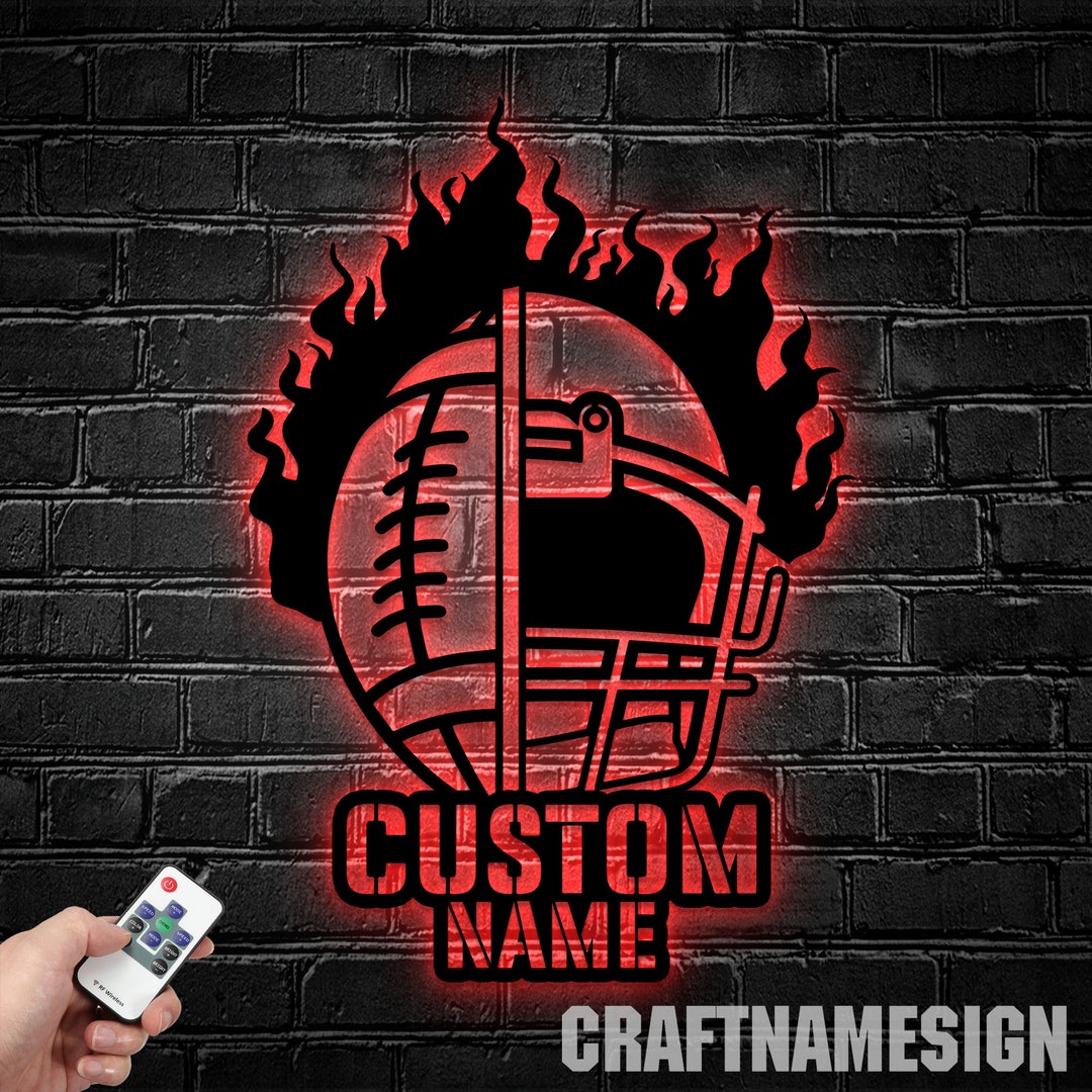 Custom Ball Football Metal Wall Art With Led Light, Personalized ...