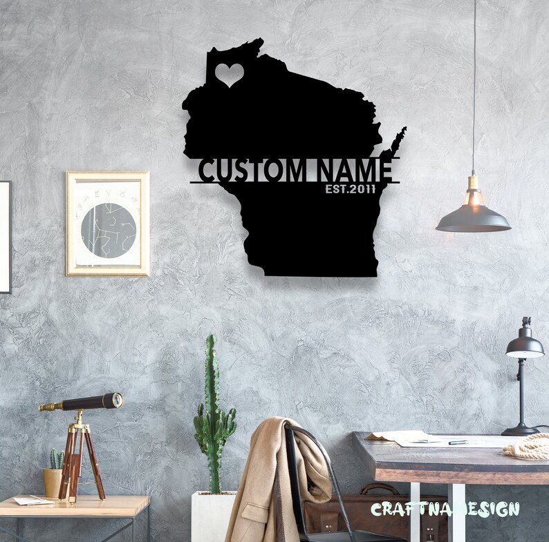 Custom Wisconsin Map Metal Wall Art LED Light - Personalized Wisconsin ...