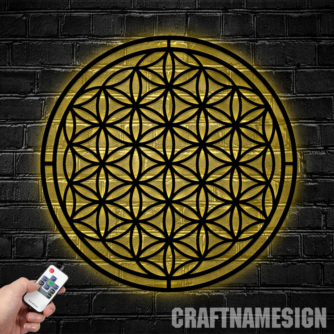Sacred Geometry Metal Wall Art Led Light, Home Meditation Metal Yoga ...