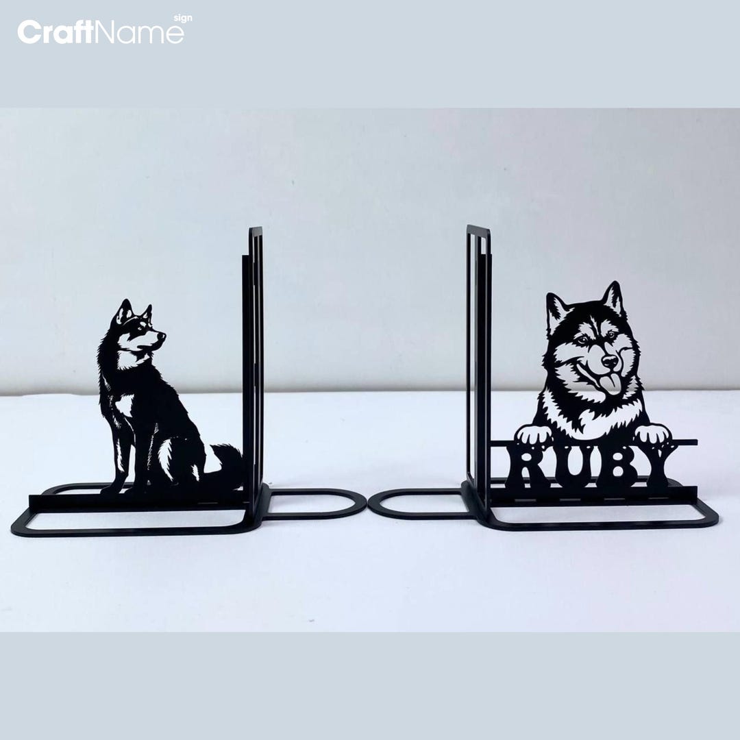Personalized Husky Dog Bookend Metal Table Art, Custom Dog Book Ends ...
