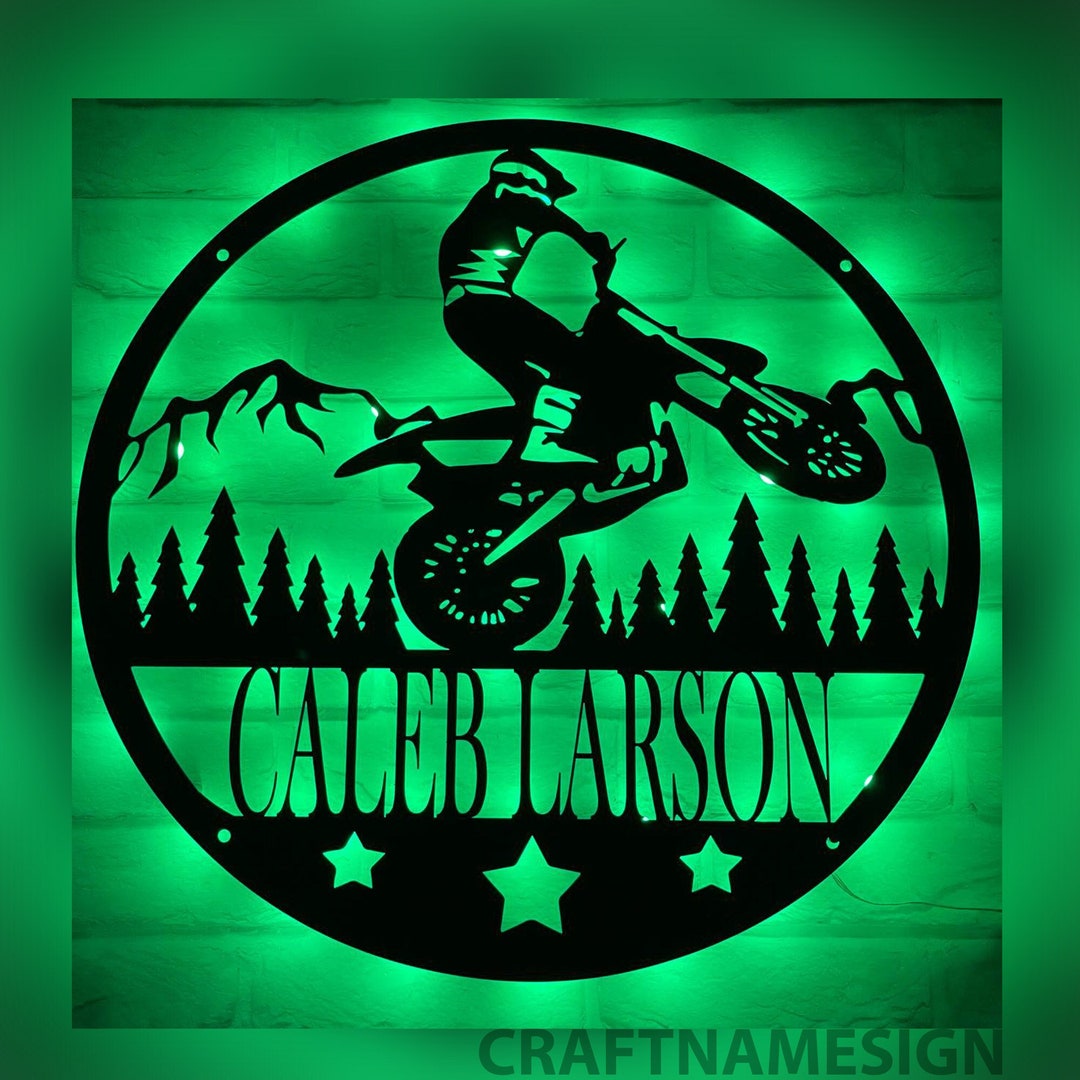 Custom Motocross Biker Metal Wall Art LED Lights, Personalized Dirt ...