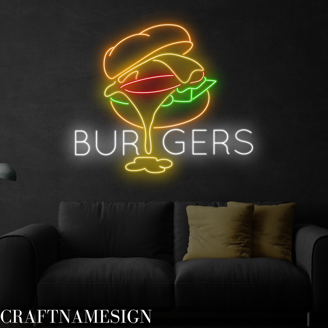 Cheese Burger Neon Sign, Cheese Burger Led Sign, Custom Neon Sign, Fast ...