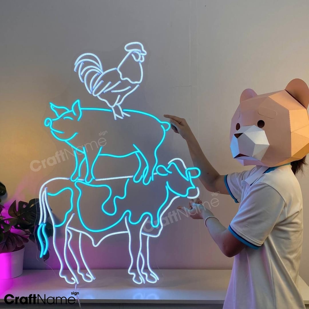 Chicken Pig Cow Neon Sign, Butcher Meat Shop Led Wall Decor, Butcher ...