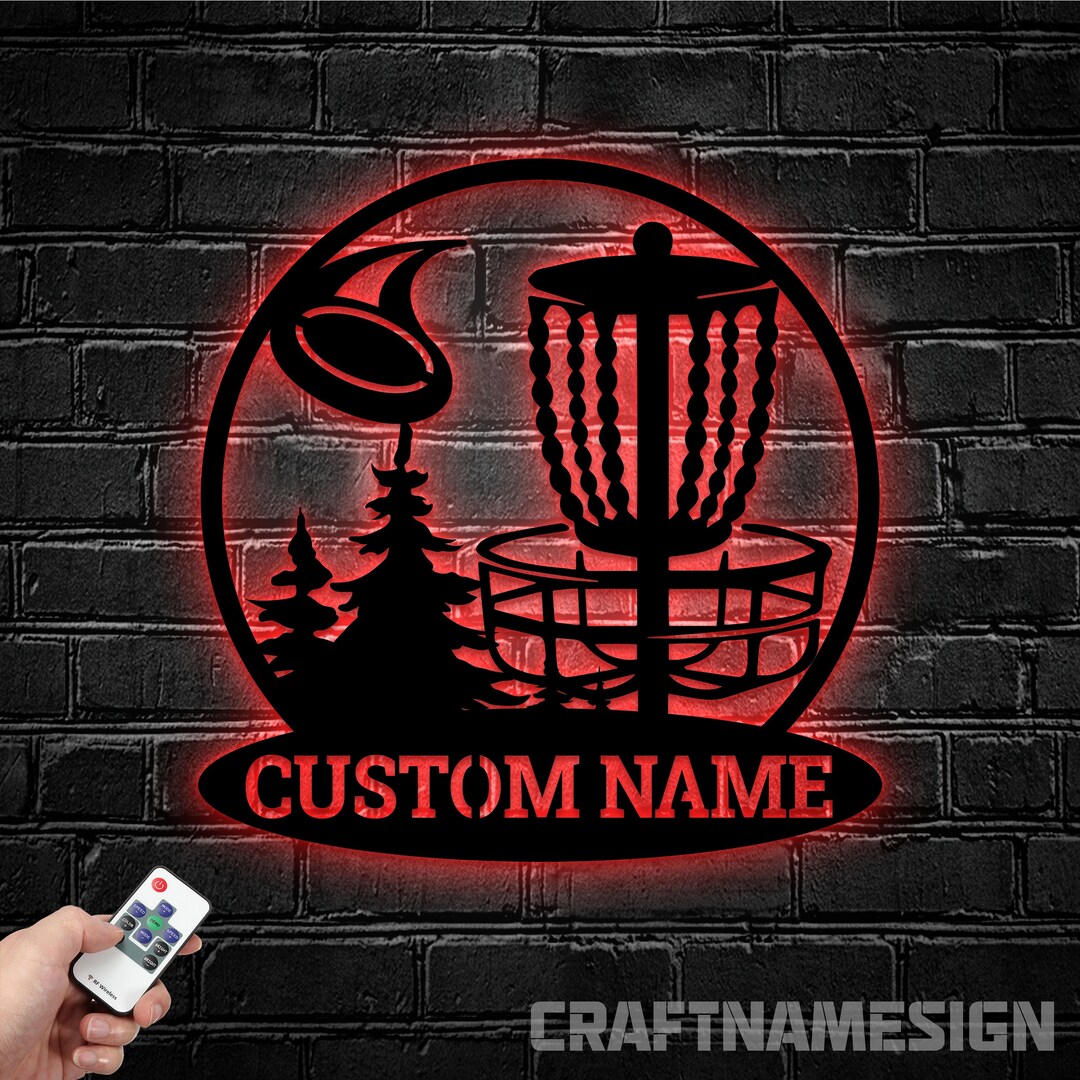 Custom Disc Golf Player Metal Wall Art LED Light - Personalized Disc ...