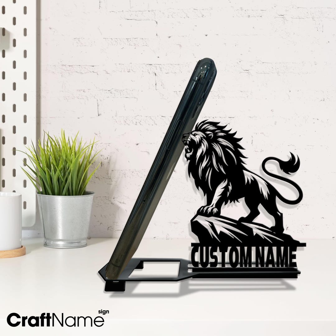 Custom Lion Metal Cell Phone Desk Holder Office Decor, Lion Lover Name ...