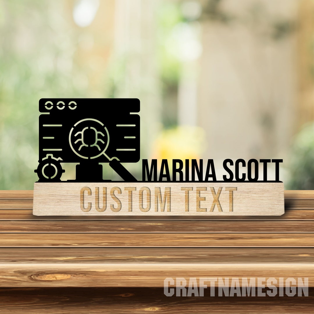 Custom Wooden QA Engineer Desk Name Plate, Testers Metal Nameplate for ...