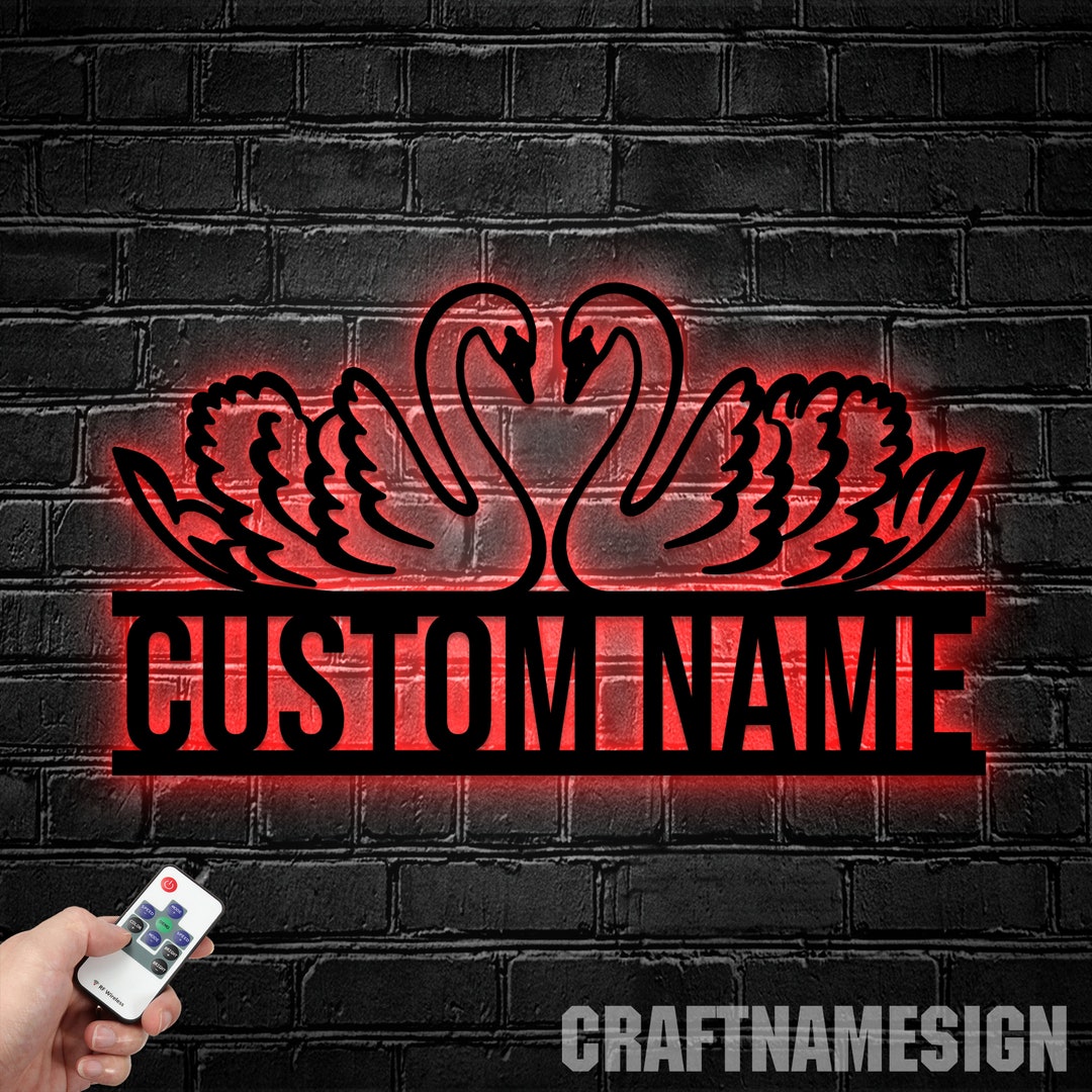 Custom Cute Swan Metal Wall Art Led Light, Personalized Beautiful Swan ...
