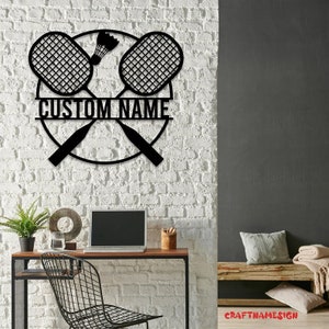 Personalized Badminton Racket Metal Wall Art LED Light - Custom ...