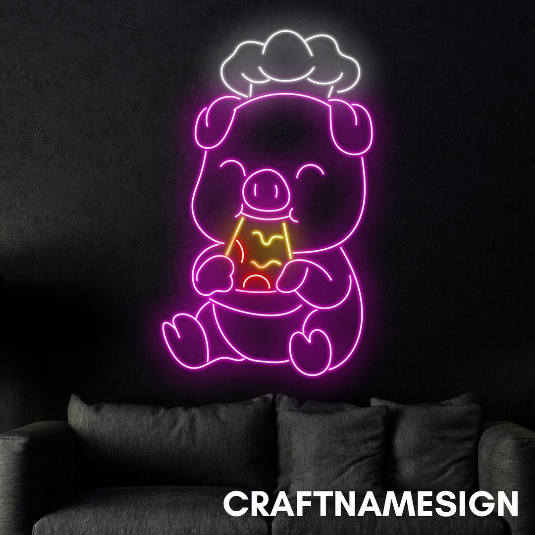 Cute Pig Eating Pizza Neon Sign, Pig Pizza Led Sign, Custom Neon Sign ...