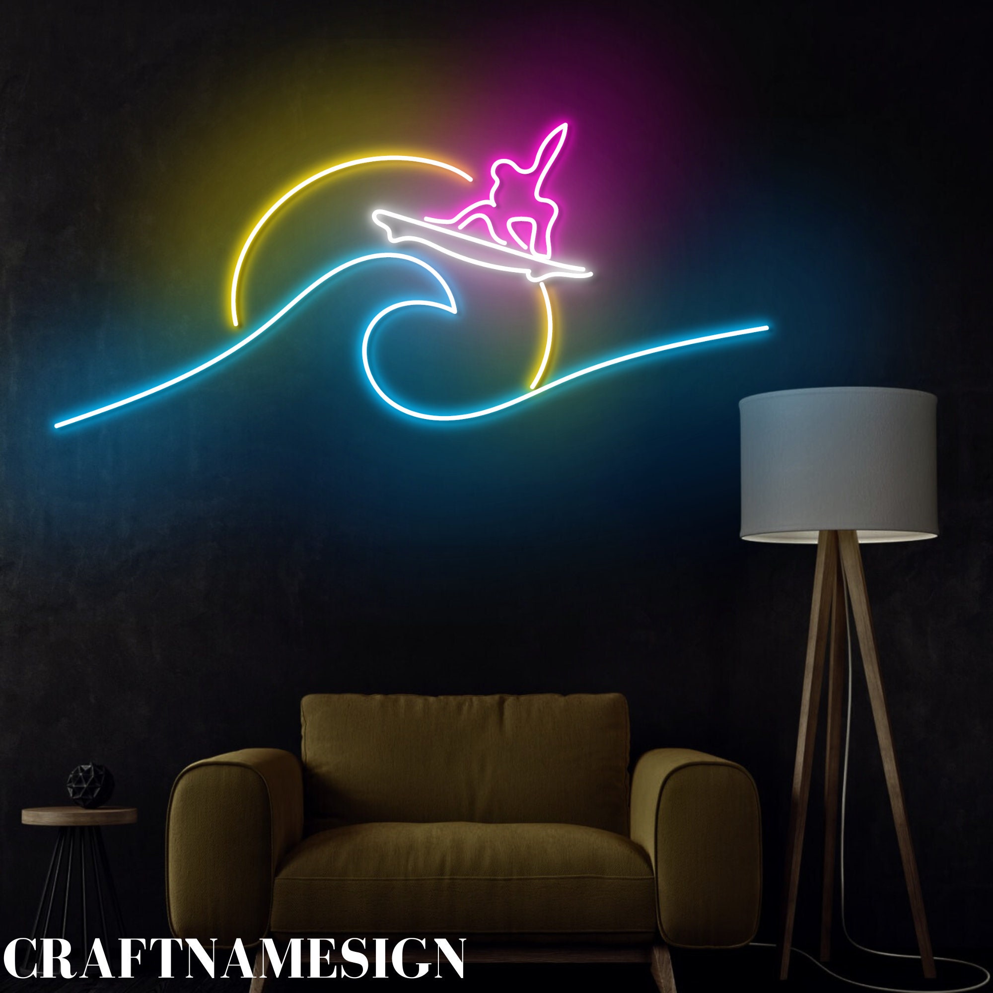 Surfing in the Sunset Neon Sign, Man Surfing Led Sign, Custom Neon Sign ...